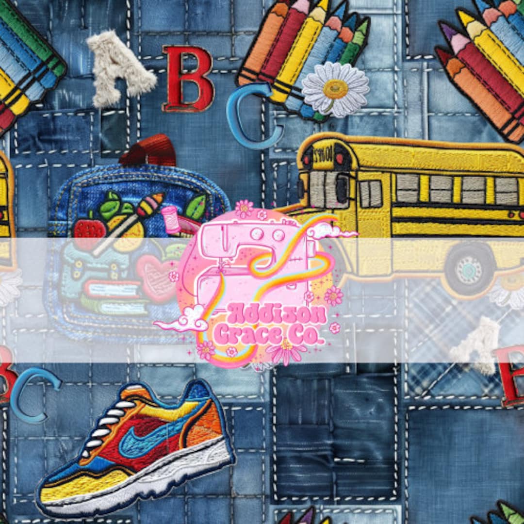 Back to School Embroidered Patches Seamless Design by Addison Grace Co ...