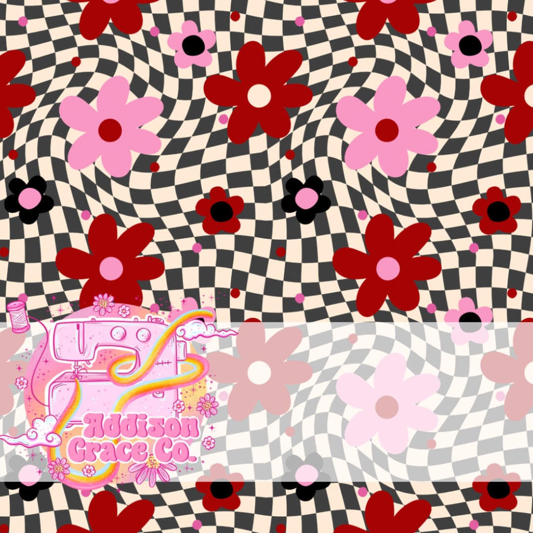Red Pink Flowers on Checkers Summer Seamless File - Etsy