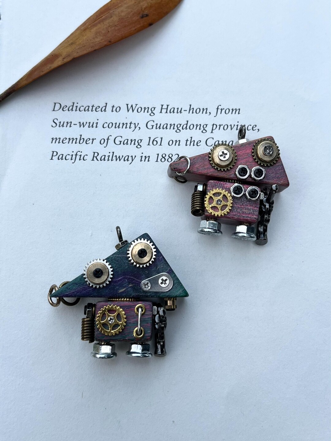 Handmade Wooden Robot Keychain or Necklace – “theo the Thinker Bot ...