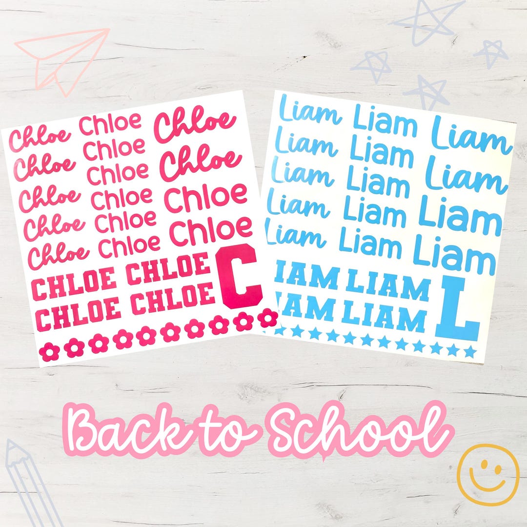 Back to School Name Sticker Sheet | Personalized Vinyl Labels for Kids ...