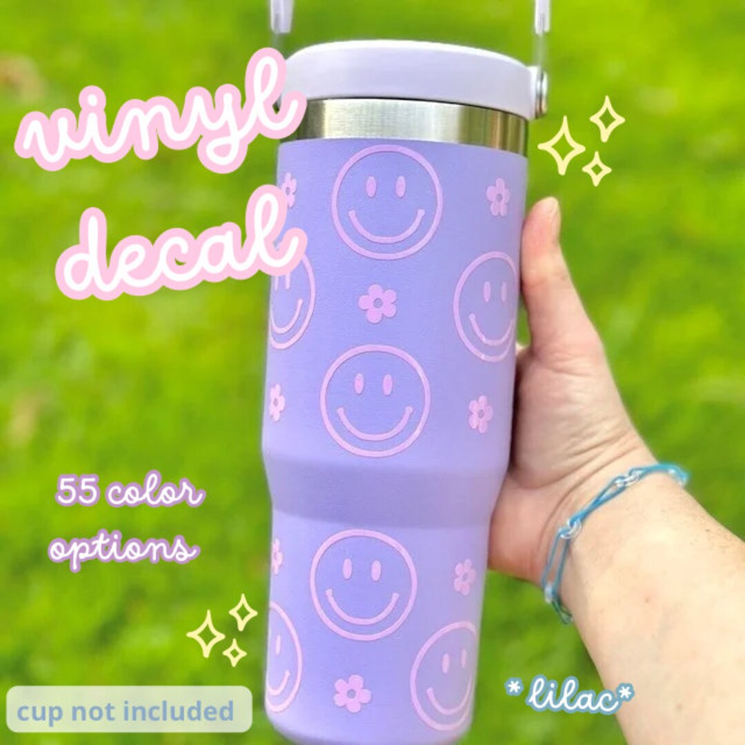 Pastel Smiley Face Tumbler Decal | Cute Vinyl Sticker Set for Stanley ...