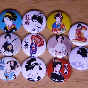 Geisha Theme Pins Badges Buttons Maiko, Geiko, Karyukai, Japanese ...