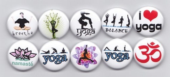 YOGA THEME Pin Set 10 Buttons Pins Badges Asanas Yogi | Etsy