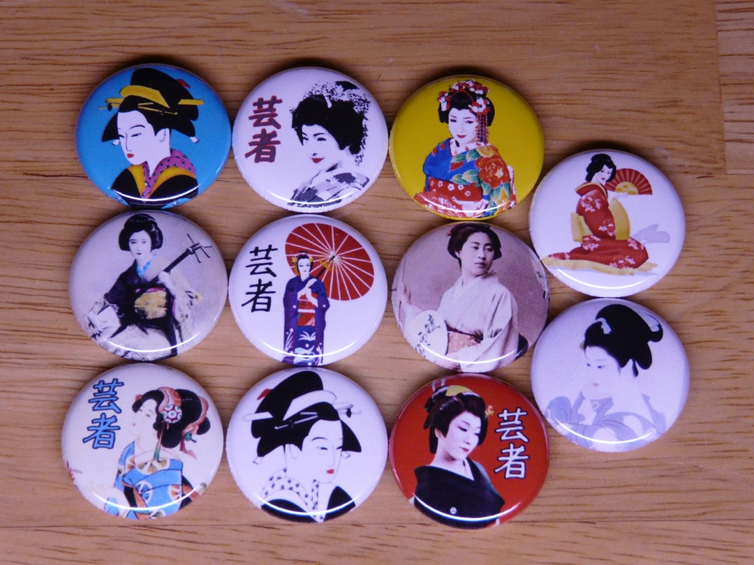 Geisha Theme Pins Badges Buttons Maiko, Geiko, Karyukai, Japanese ...