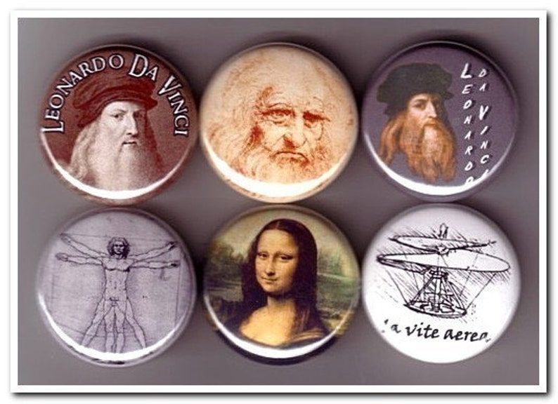 Leonardo Da Vinci Buttons, Pins, Badges, Artist, Painter, Mona Lisa ...