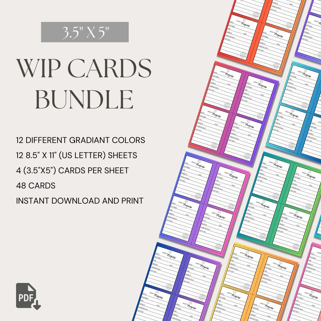 WIP Cards Bundle / 48 Crochet or Knit Work in Progress Cards / Download ...