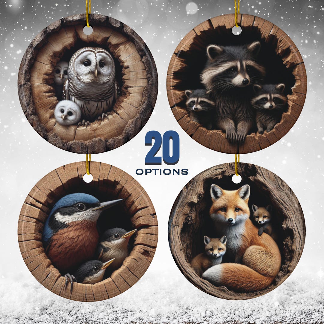 20 Unique Woodland Animal Ornaments | Rustic Faux Wood Christmas Tree ...