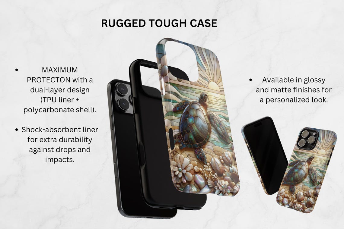 Samsung Phone Case With Sea Turtle Stained Glass Design - S25, S23, S22 ...