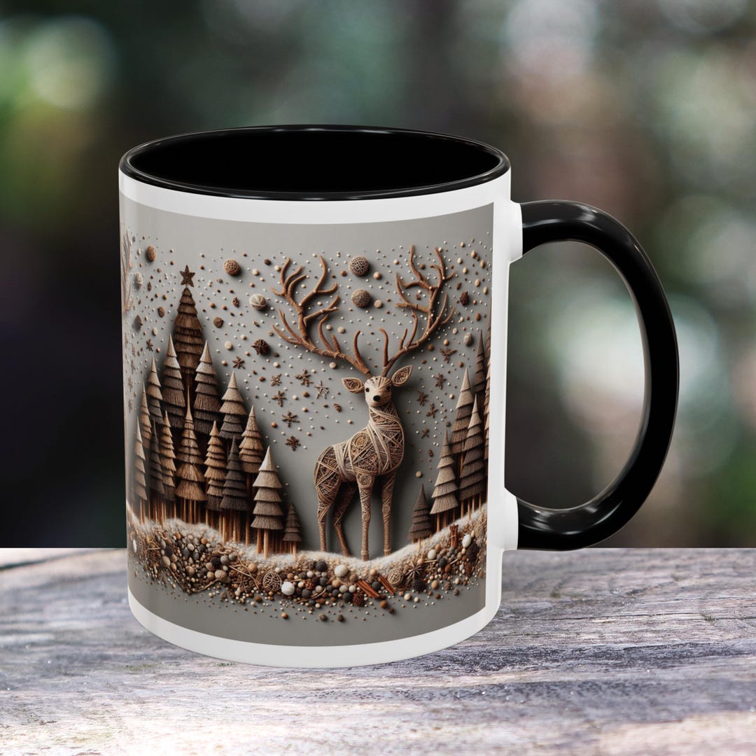 Rustic Deer Woodland Mug, Faux Carved Wood Forest Design, Cozy Gift for ...