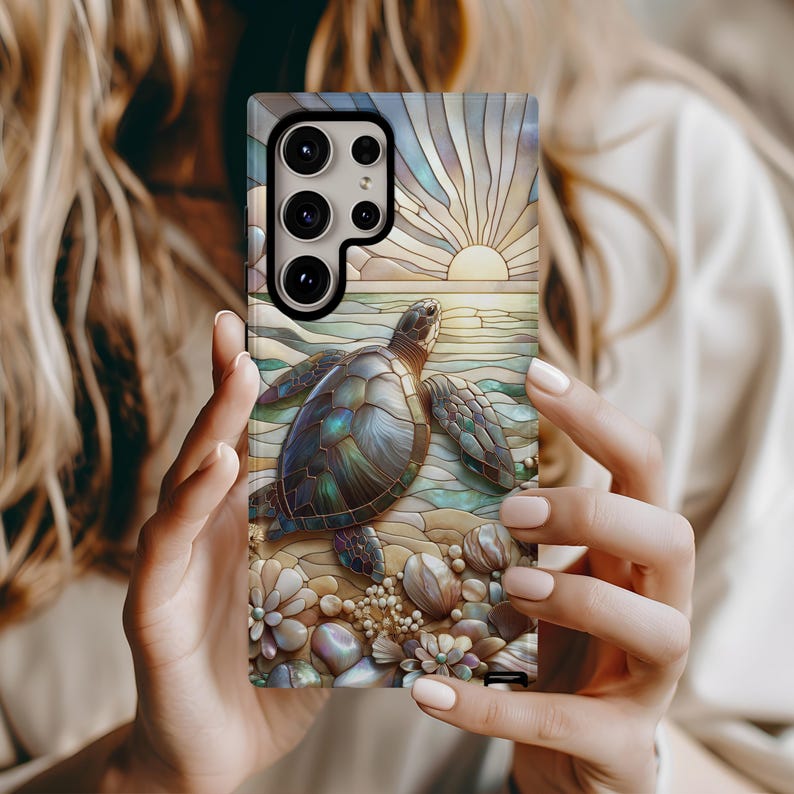 Samsung Phone Case With Sea Turtle Stained Glass Design - S25, S23, S22 ...