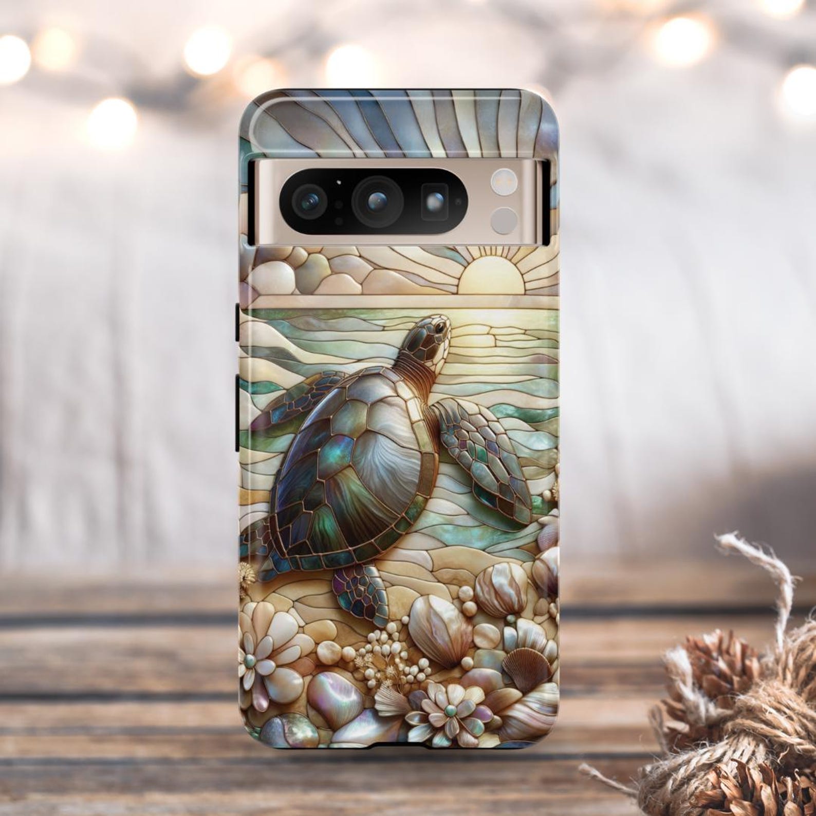 Samsung Phone Case With Sea Turtle Stained Glass Design - S25, S23, S22 ...