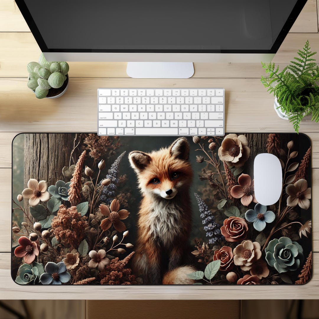 Fox Desk Mat - Woodland Animal Mouse Pad, Rustic Aesthetic Desk Decor ...