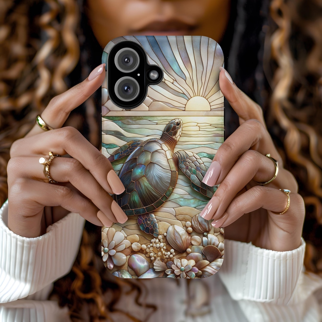Stained Glass Sea Turtle Phone Case, Cute Faux Glass Mosaic Ocean ...