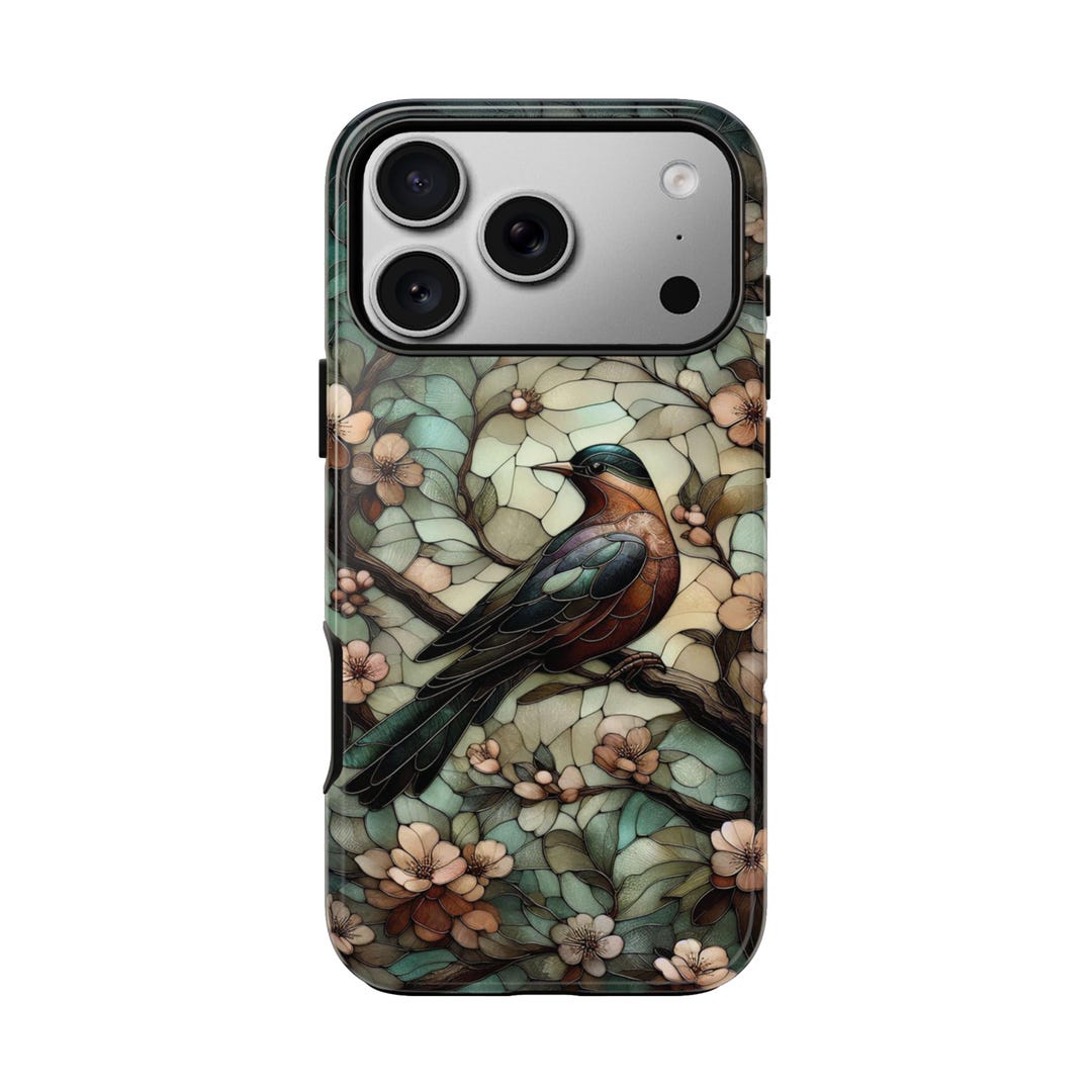 Stained Glass Bird Phone Case: Faux Mosaic Art Nouveau for iPhone 17 ...
