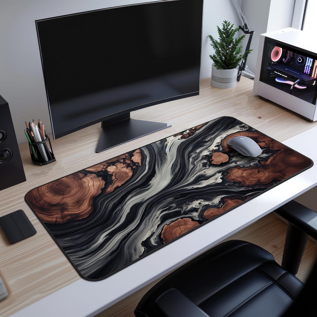 Rustic Wood & Marble Desk Mat | Faux Epoxy Resin Mouse Pad | Boho ...