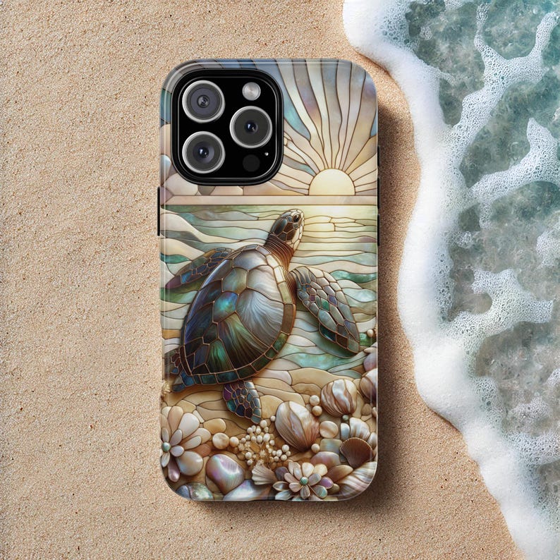 Samsung Phone Case With Sea Turtle Stained Glass Design - S25, S23, S22 ...