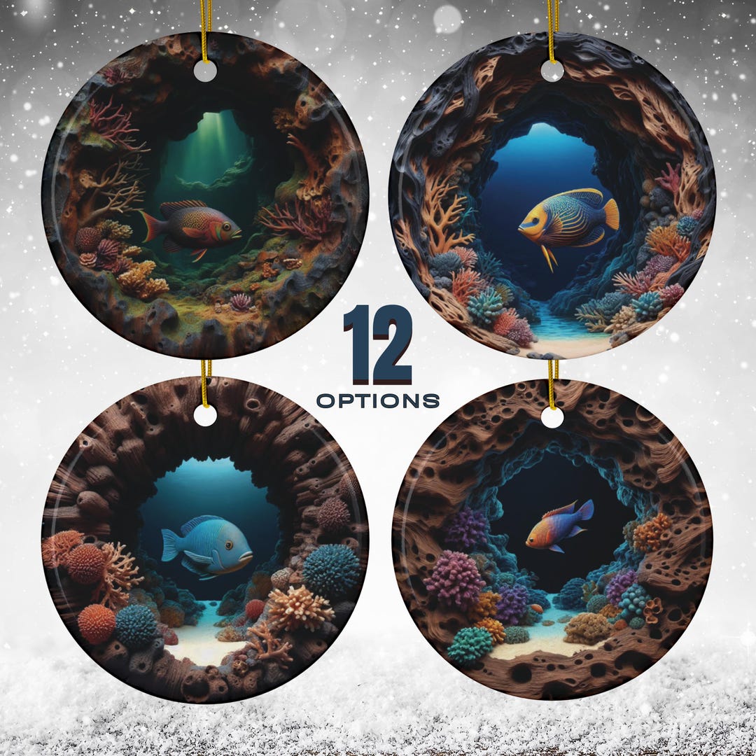 12 Fish Sea & Coral Reef Ornaments, Tropical Ocean Scene, Ceramic ...
