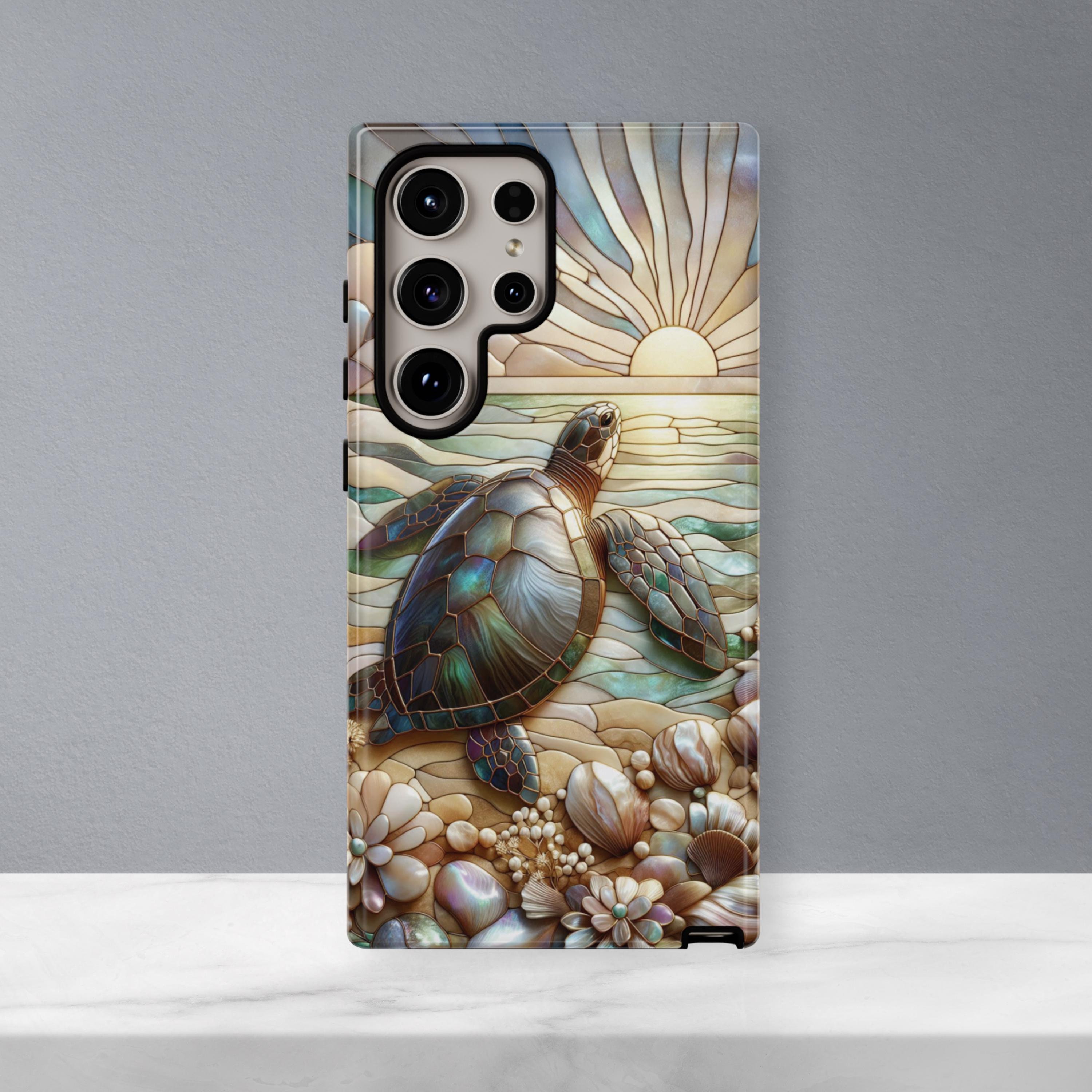 Samsung Phone Case With Sea Turtle Stained Glass Design - S25, S23, S22 ...