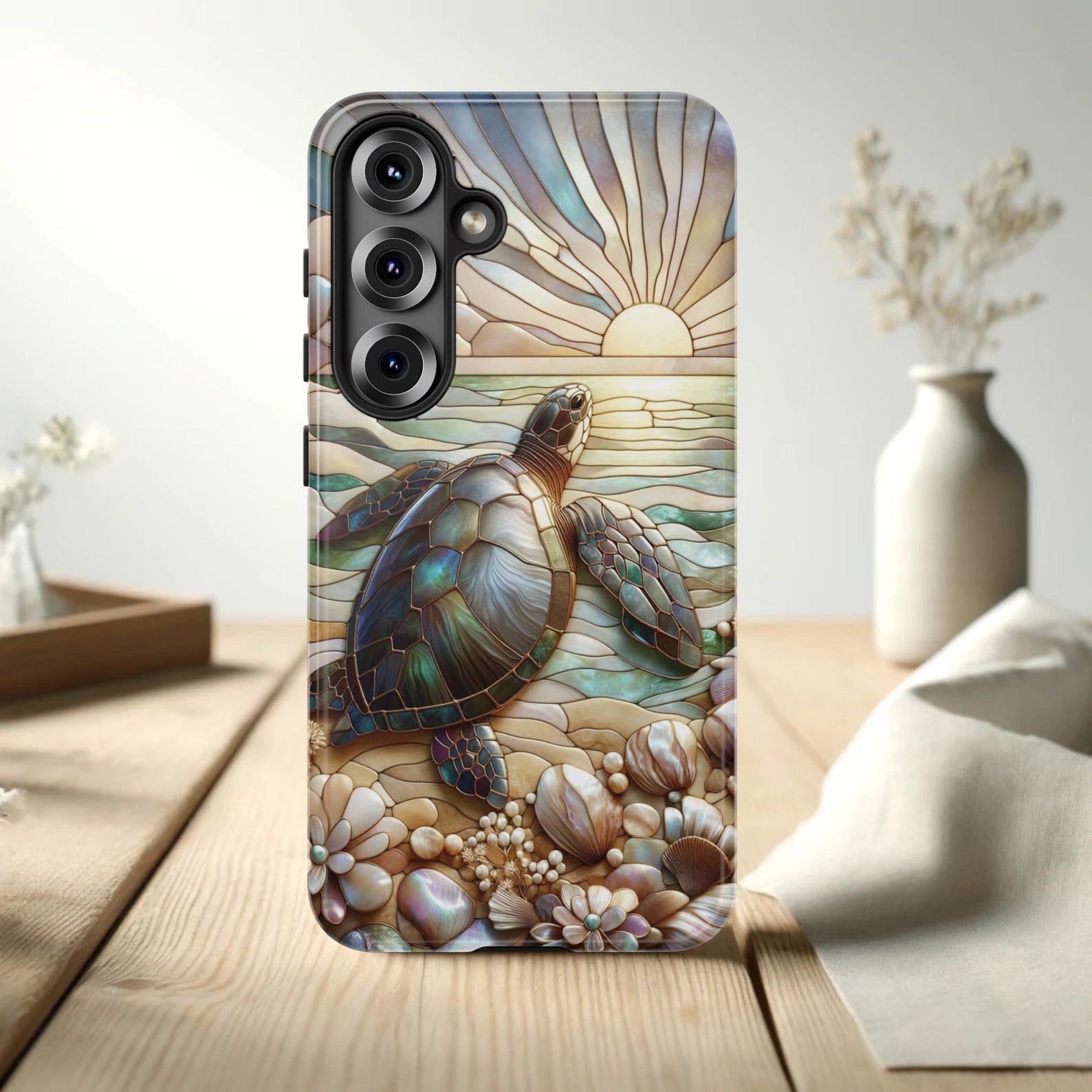 Samsung Phone Case With Sea Turtle Stained Glass Design - S25, S23, S22 ...