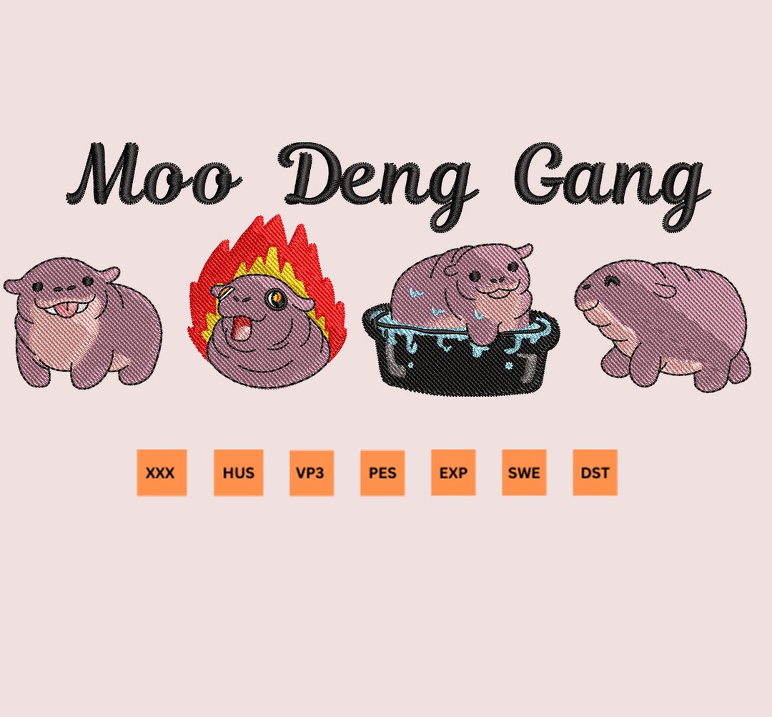 Moo Deng Gang Embroidery Design, Hippo Lover, Pygmy Hippo Design, Cute ...