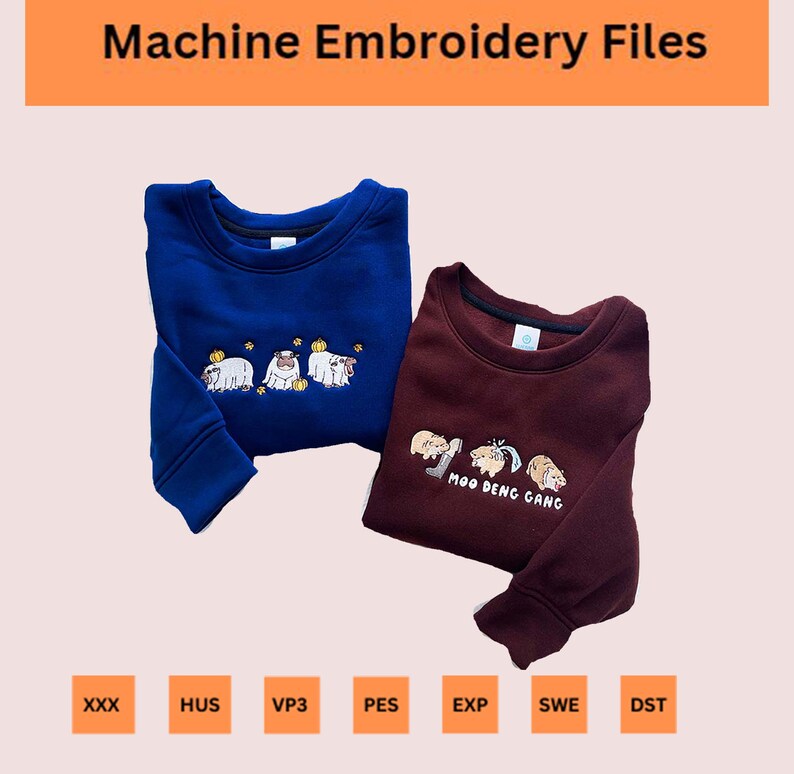 Moo Deng Gang Embroidery Files, Cute Baby Hippo Embroidery Design ...