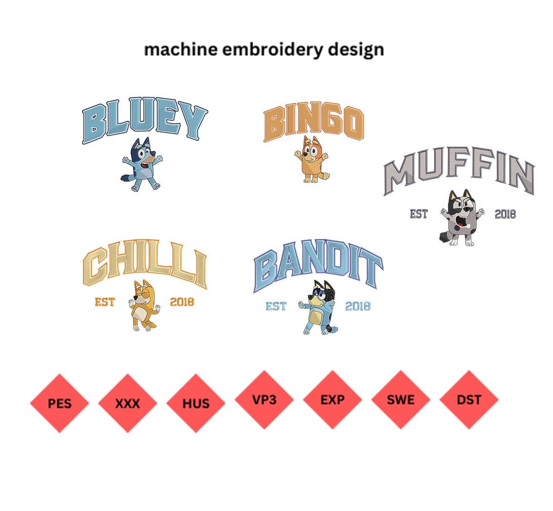 Blue and Bingo Embroidery Design, Bingo Embroidery, Blue Dog ...