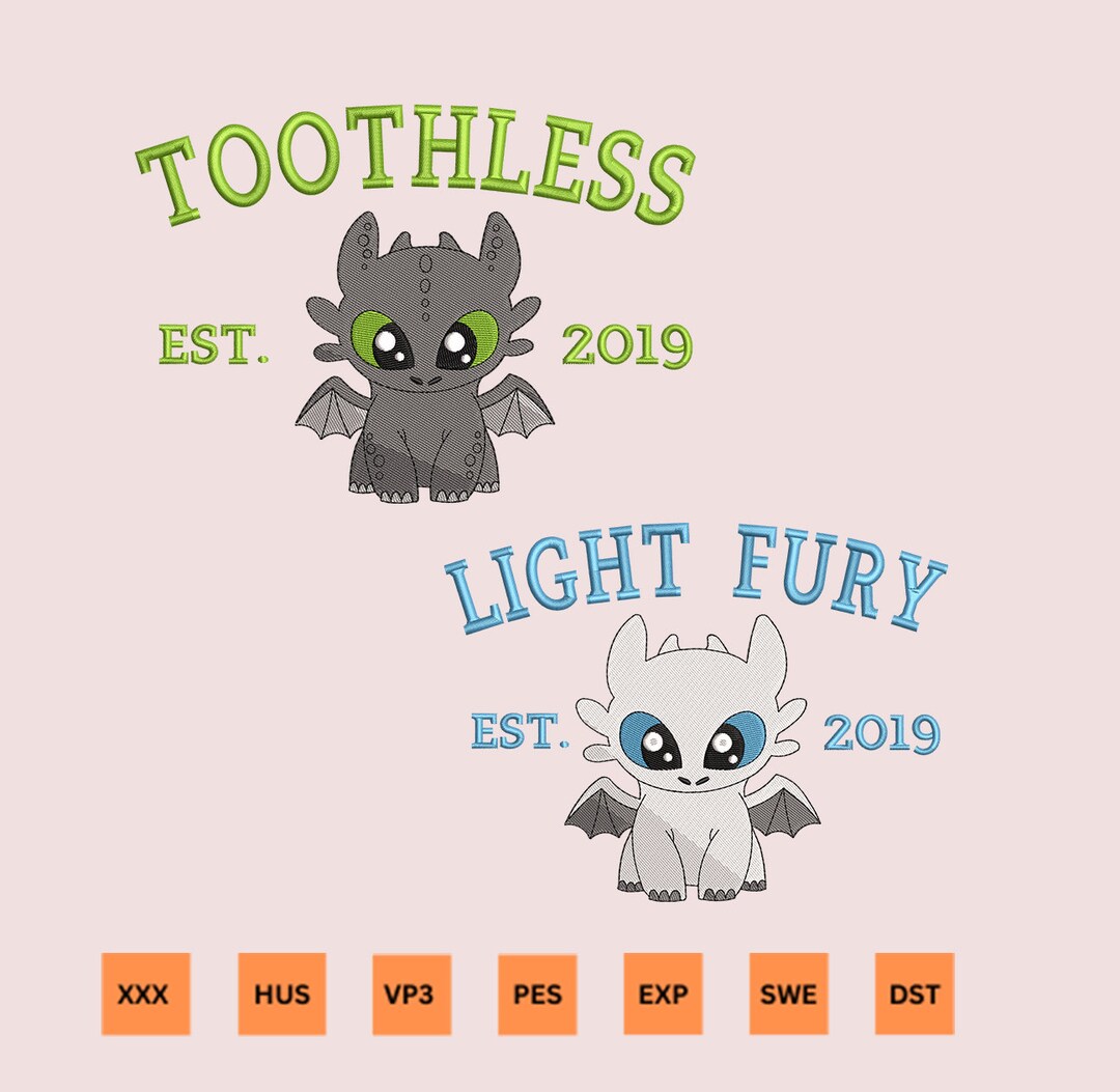 Custom Toothless and Light Fury Embroidery Files, Toothless Embroidery ...