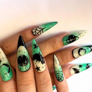 Unique Nightmare Nails Glow in the Dark Press On, Scary Nail Designs ...