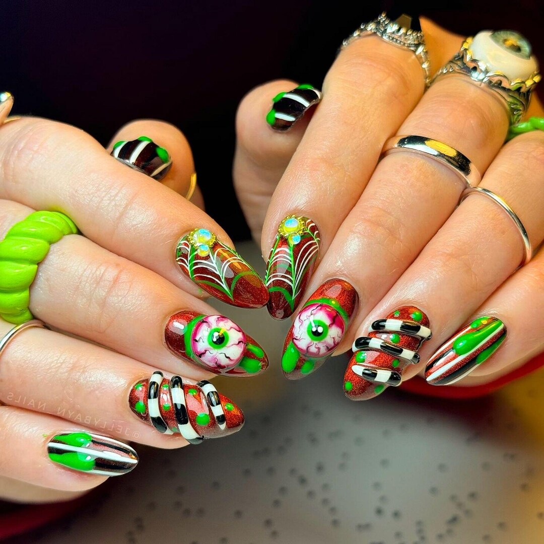 Creepy 3D Halloween Gore Press on Nails, Unique Nail Art Inspired ...