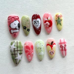 Handmade Cute Dog Press on Nail, Unique Funny Almond Nail Set for ...