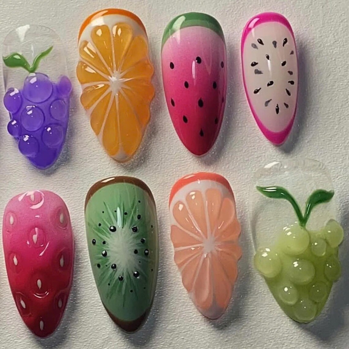 Fruit World Press on Nail, Citrus Press on Nails, Custom Summer Almond ...