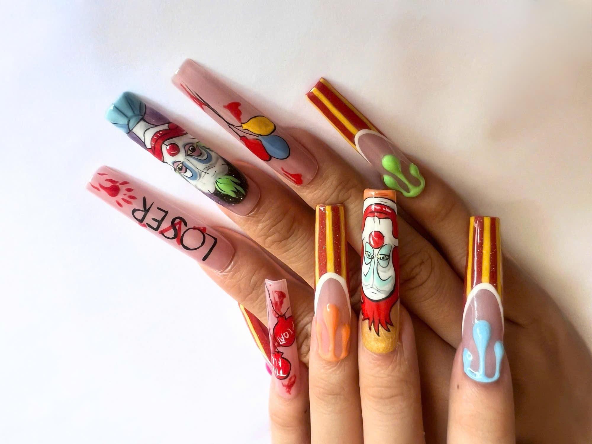 Hand-painted 3D Joker Press on Nails, Extra Long Square Nails for ...