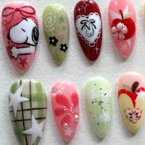 Handmade Cute Dog Press on Nail, Unique Funny Almond Nail Set for ...
