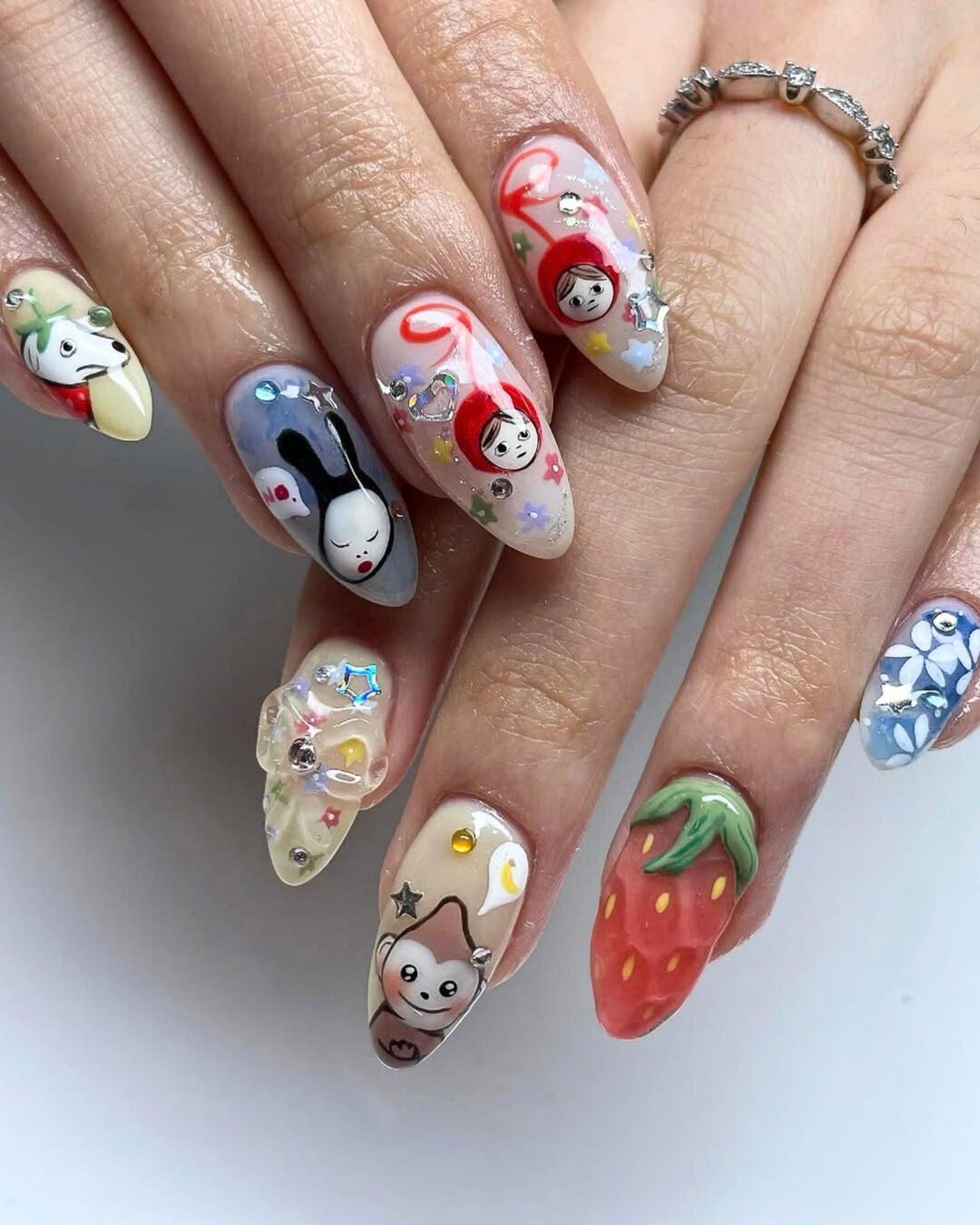 Quirky 3D Nails Press On, Free Style Hand-painted Cartoon in Fake Nails ...