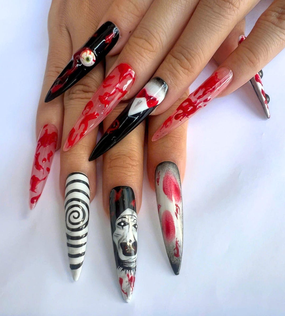 Pennywise Clown Press on Nails, Extra Long Stiletto Nails With Horror ...