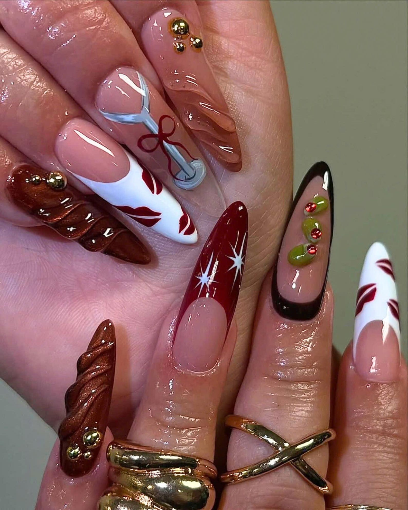 Colorful Freestyle Hand-painted Nails, French Tips Nails, Custom Press ...