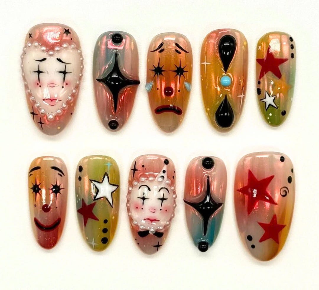 Unique Clown-trendy Press on Nails, Clown Lover Press on Nails ...