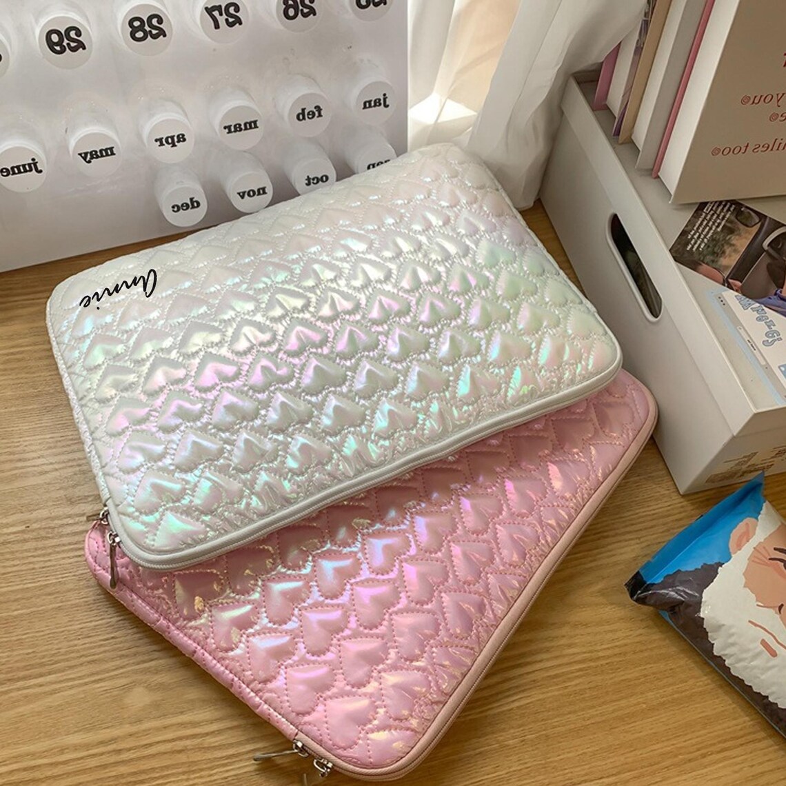 Custom Classic Pink Heart Colors Laptop Bag, 14inch iPad Air Pro Case ...