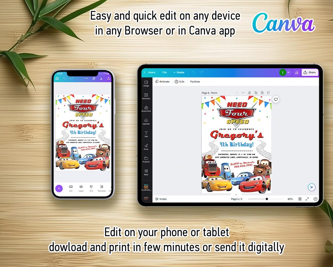 Printable Cars Invitation, Lightning Mcqueen Invite, Birthday Party ...