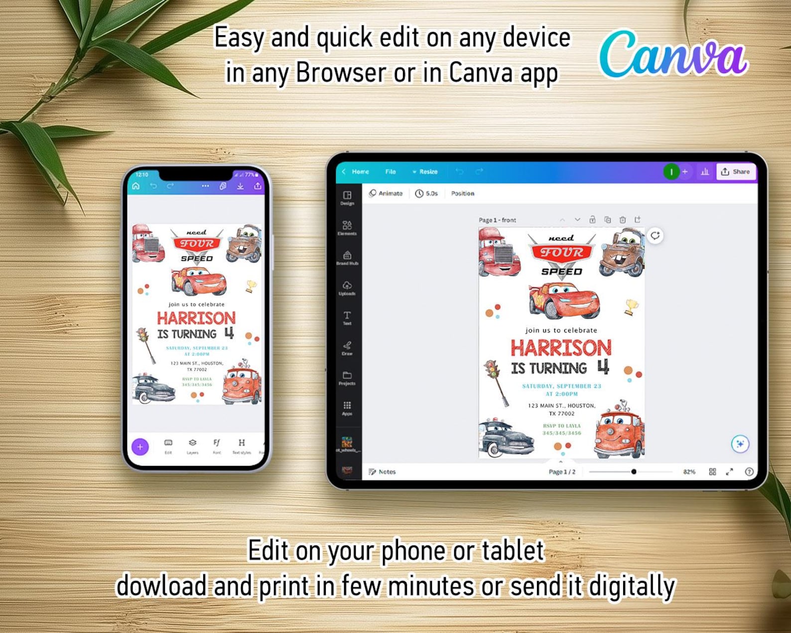Printable Cars Invitation, Lightning Mcqueen Invite, Birthday Party ...