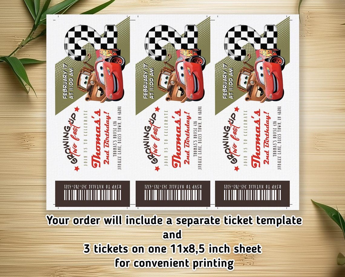 Printable Cars Ticket Invitation, Lightning Mcqueen Movie Party Invite ...