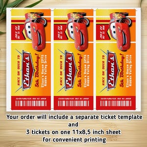 Printable Cars Ticket Invitation, Lightning Mcqueen Movie Party Invite ...