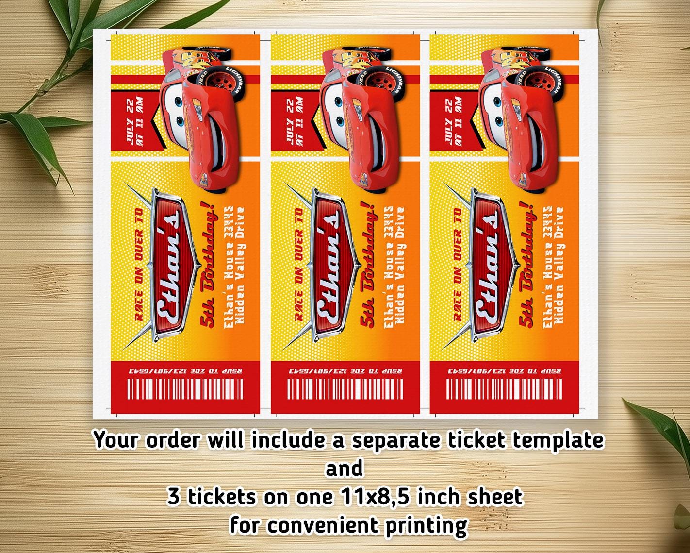 Printable Cars Ticket Invitation, Lightning Mcqueen Movie Party Invite ...
