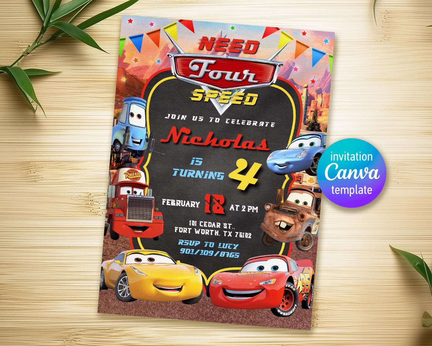 Printable Cars Invitation, Lightning Mcqueen Invite, Birthday Party ...