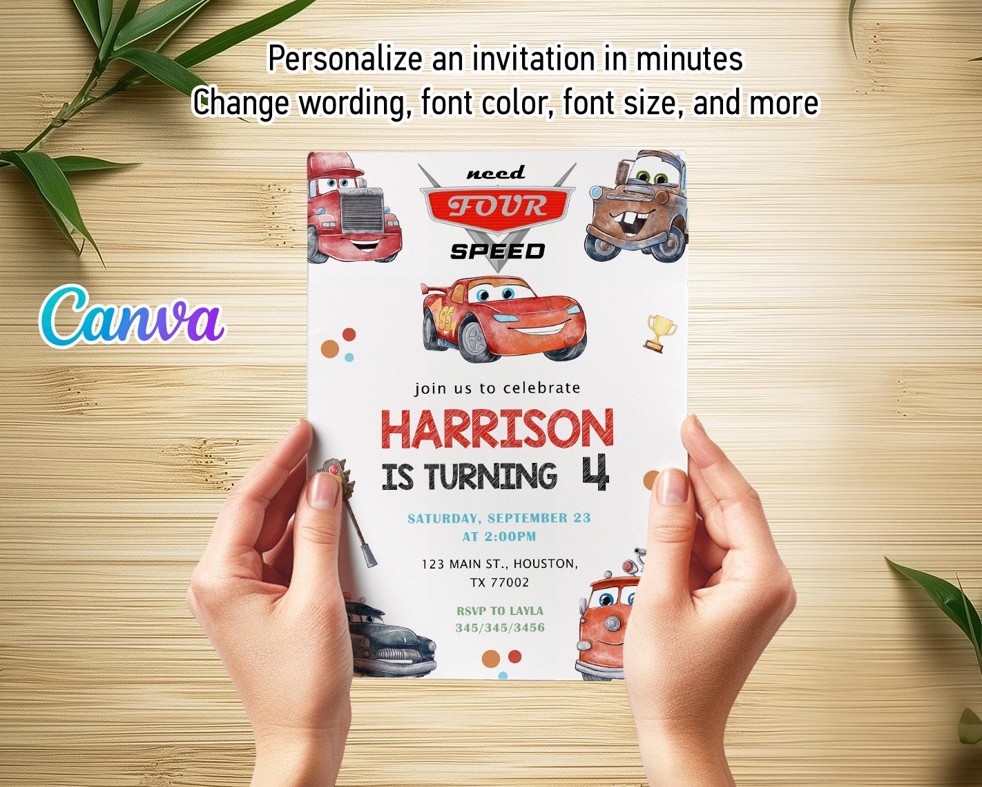 Printable Cars Invitation, Lightning Mcqueen Invite, Birthday Party ...