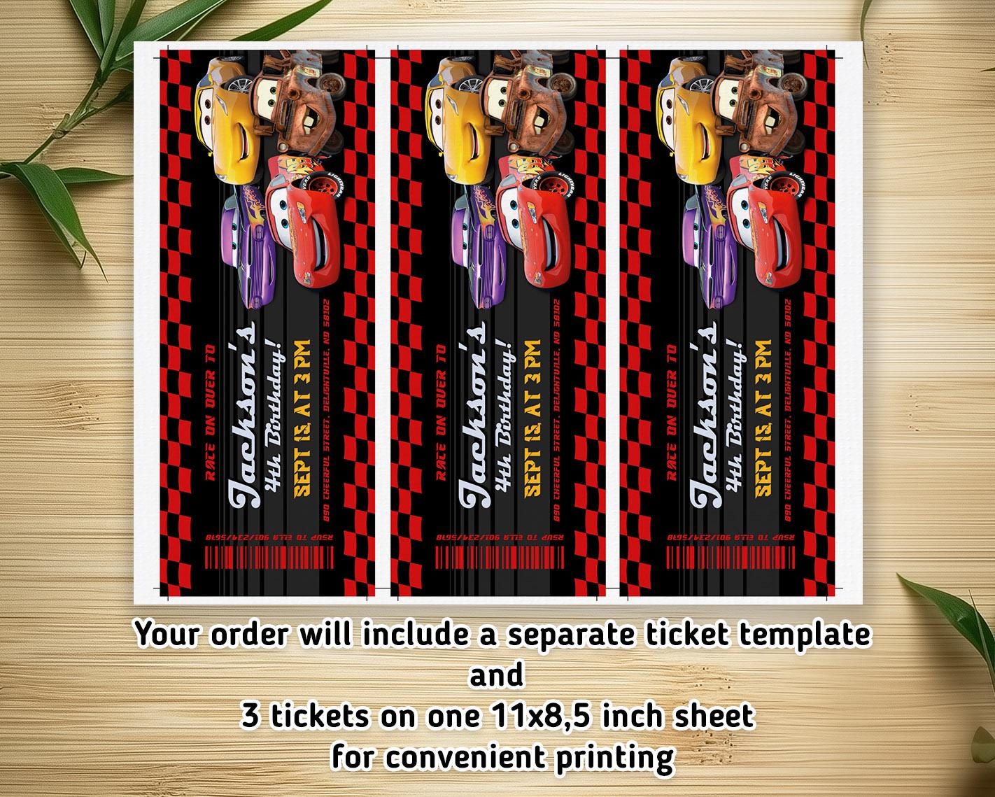 Printable Cars Ticket Invitation, Lightning Mcqueen Movie Party Invite ...