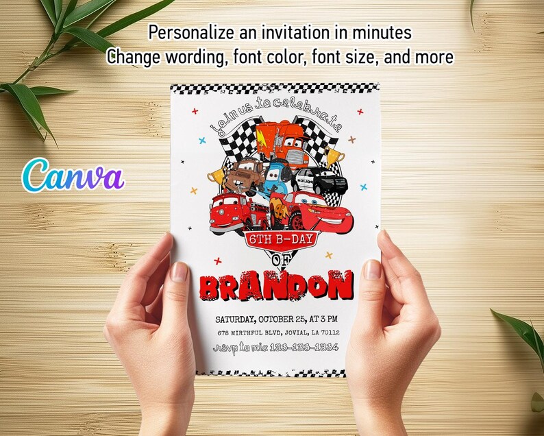 Printable Cars Invitation, Lightning Mcqueen Invite, Birthday Party ...