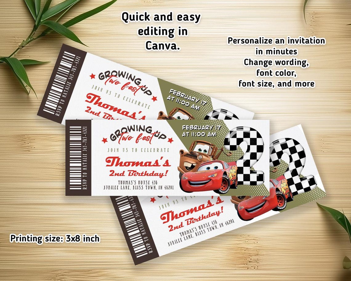 Printable Cars Ticket Invitation, Lightning Mcqueen Movie Party Invite ...