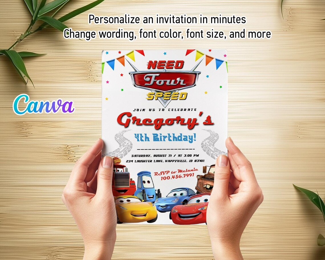 Printable Cars Invitation, Lightning Mcqueen Invite, Birthday Party ...