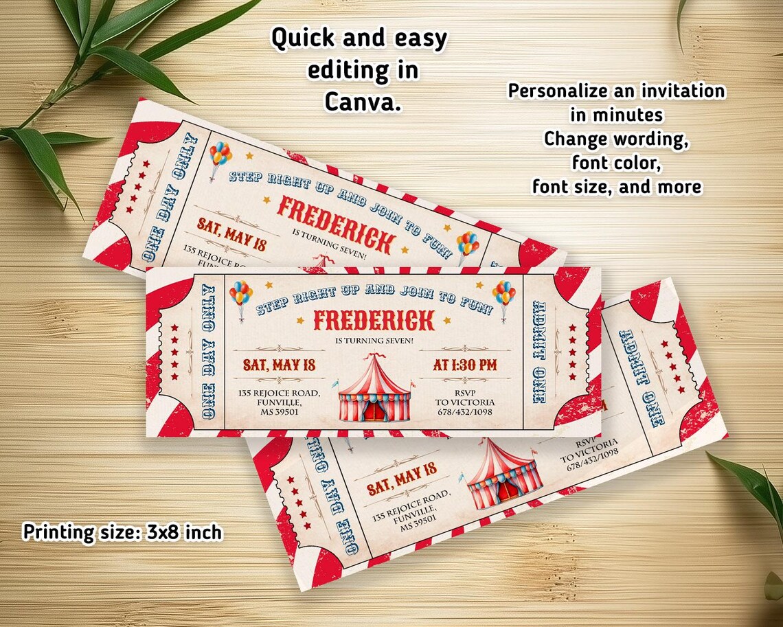 Circus Birthday Invitation, Printable Ticket Invitation, Circus Party ...